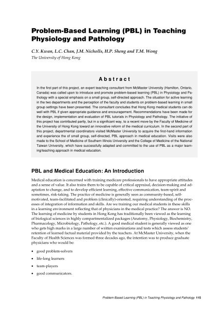 Problem-Based Learning (PBL) in Teaching Physiology and Pathology