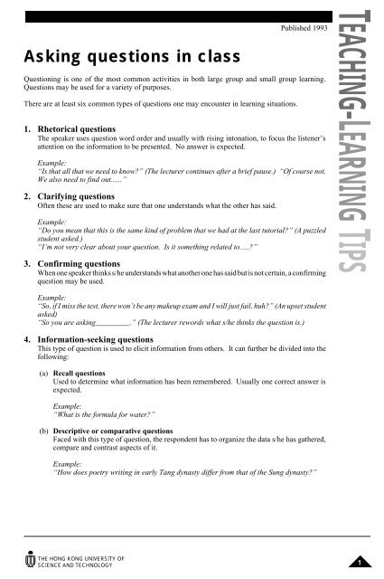 Asking questions in class - Center for Enhanced Learning and ...