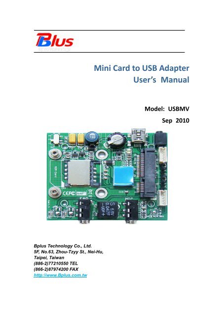 Mini Card to USB Adapter User's Manual - Connect Us
