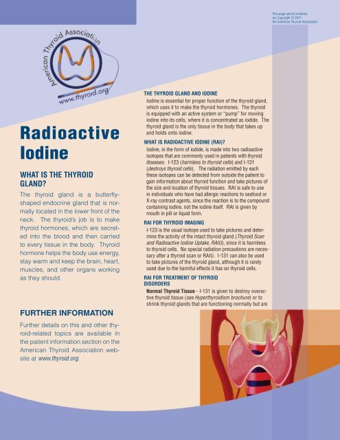 Radioactive Iodine Brochure - American Thyroid Association