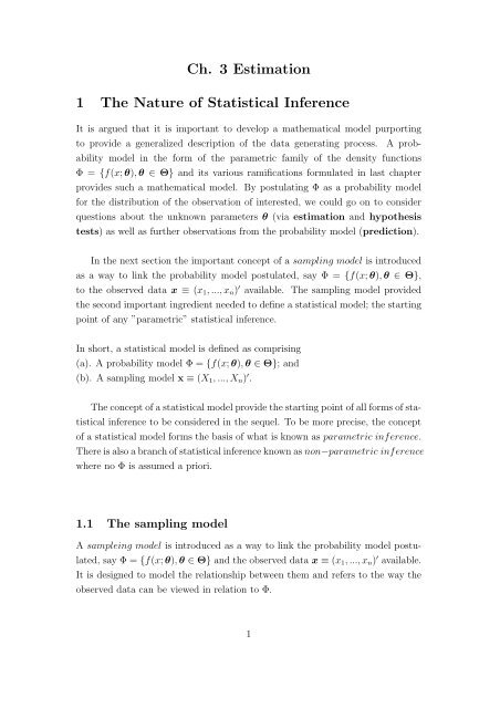 Ch. 3 Estimation 1 The Nature of Statistical Inference