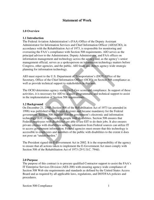 Statement of Work - FAACO - Federal Aviation Administration ...