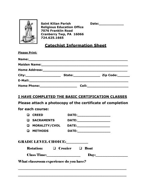 Catechist Information Form.pub - Saint Kilian Parish