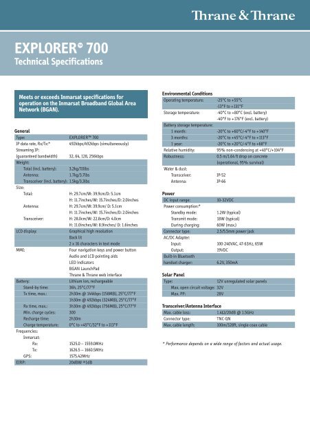 EXPLORER 700 Technical Specifications