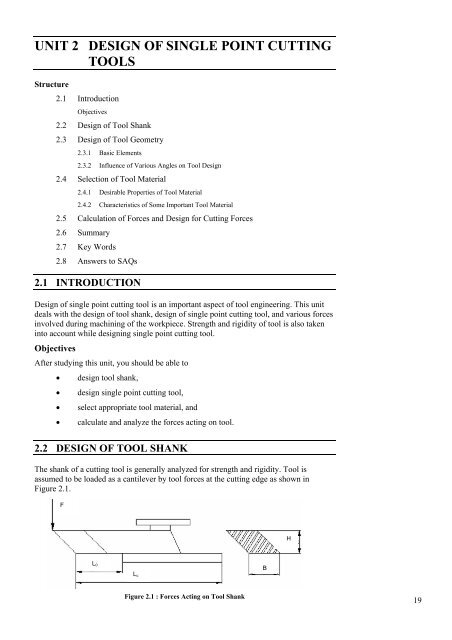 unit 2 design of single point cutting tools