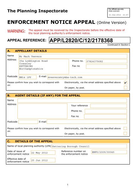 Appeal Form - Kettering Borough Council
