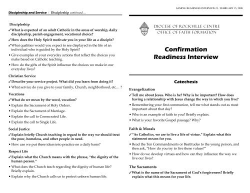 Confirmation Readiness Interview - Diocese of Rockville Centre