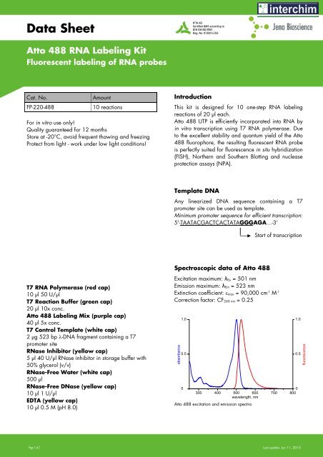 Data Sheet Atto 488 RNA Labeling Kit - Interchim