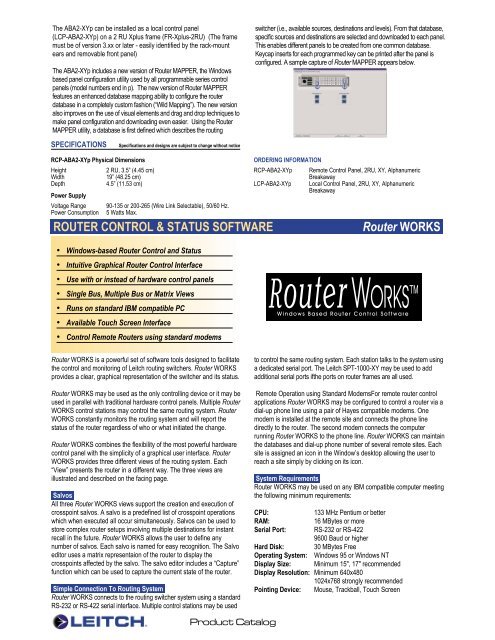 ROUTER CONTROL & STATUS SOFTWARE Router WORKS