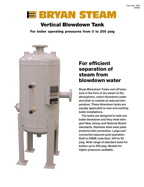 Vertical Blowdown Tank Literature - Bryan Boilers