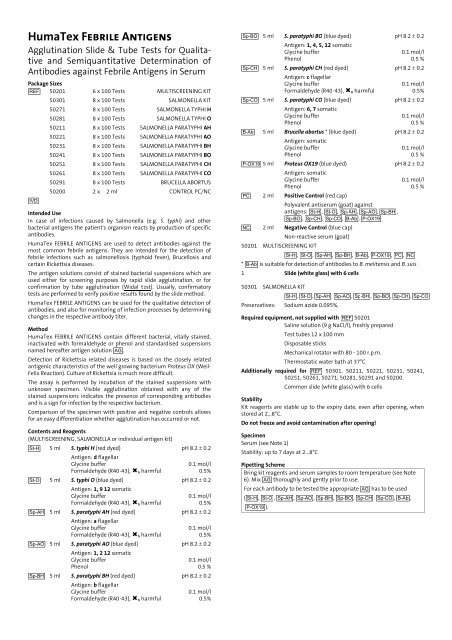 HumaTex Febrile Antigens - LAB MARK