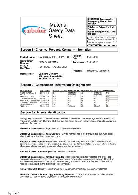 Material Safety Data Sheet - Carboline