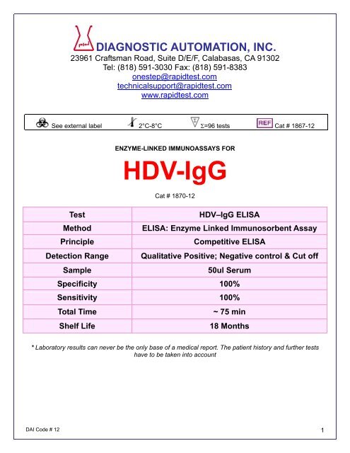 HDV-IgG - ELISA kits - Rapid tests