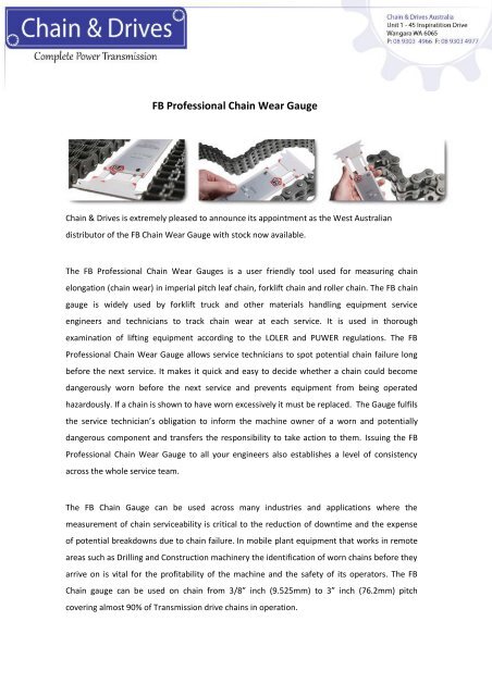 FB Professional Chain Wear Gauge - Chain and Drives Australia