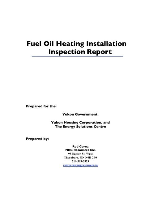Fuel Oil Heating Installation Inspection Report - Yukon Housing ...