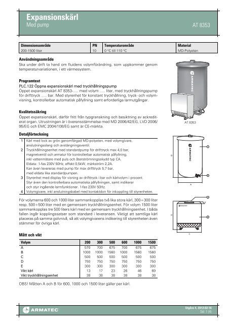 ProduktbladfÃ¶r ExpansionskÃ¤rl - Med pump - Armatec