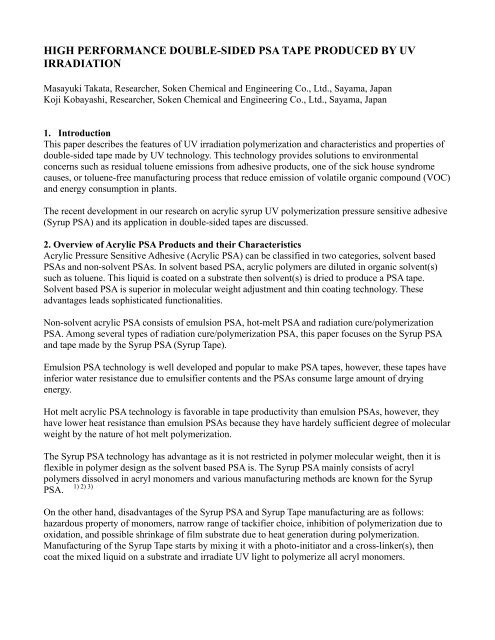 high performance double-sided psa tape produced by uv irradiation