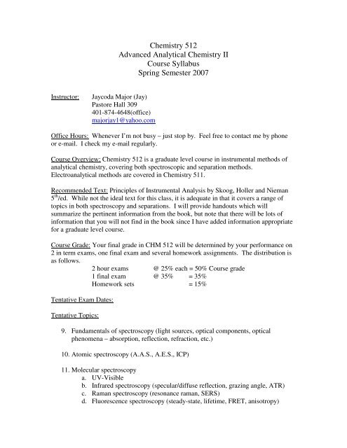 Chemistry 512 Advanced Analytical Chemistry Ii Course Syllabus 