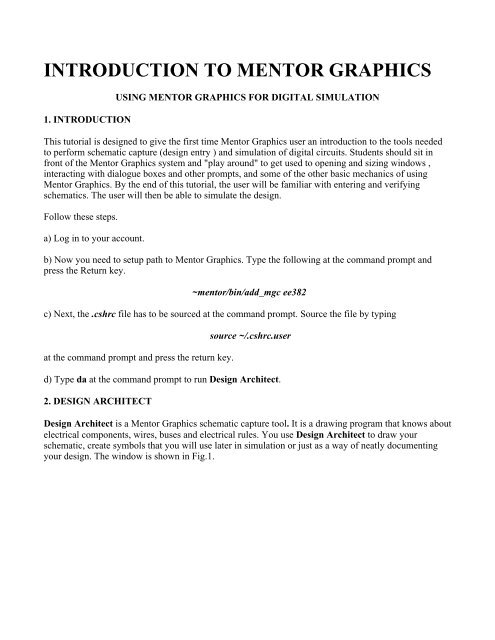 INTRODUCTION TO MENTOR GRAPHICS