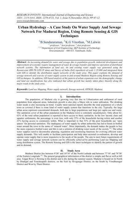 Urban Hydrology - A case study on Water Supply ... - Research Inventy