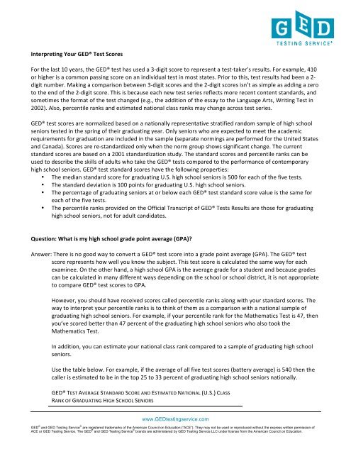 Interpreting Your GEDÂ® Test Scores For the last 10 years, the GEDÂ®