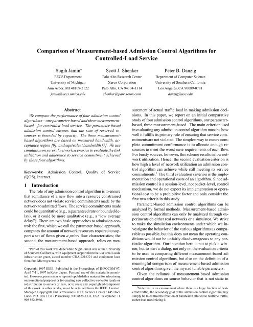 Comparison Of Measurement Based Admission Control Algorithms