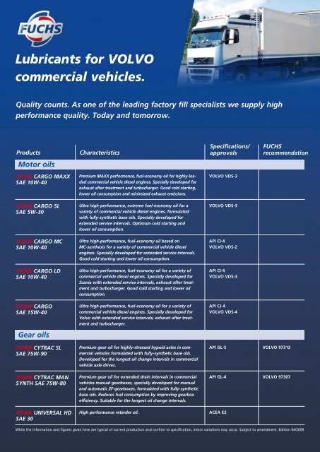 Lubricants For Volvo Commercial Vehicles Fuchs