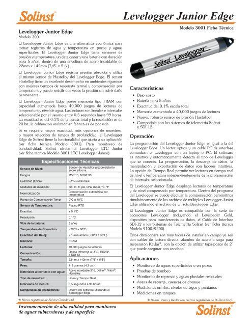 Modelo 3001 LeveloggerÂ® Junior Edge - Solinst.com