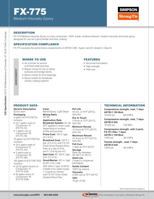 Technical Data Sheet - Simpson Strong-Tie