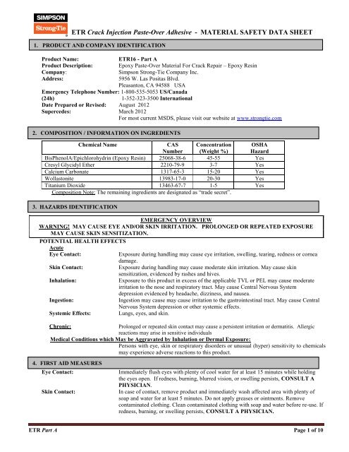 MATERIAL SAFETY DATA SHEET - Simpson Strong-Tie