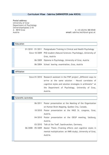 Curriculum Vitae â Sabrina ZARNHOFER (nÃ©e KOCH)