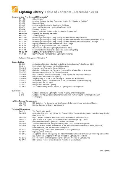 Lighting Library Table of Contents - Illuminating Engineering Society
