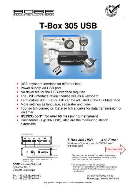 T-Box 305 USB 472 Euro - BOBE Industrie-Elektronik
