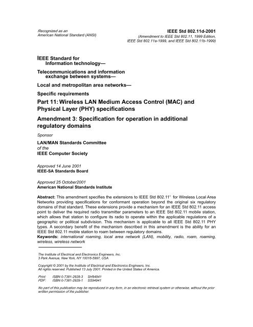 IEEE Std 802.11d-2001(Amendment to IEEE Std ... - Wardriving.ch