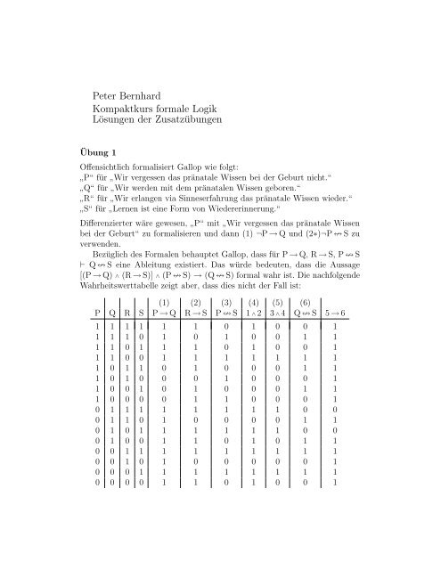 Peter Bernhard Kompaktkurs formale Logik LÃ¶sungen der ...