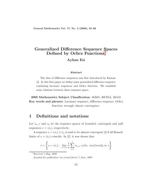 Generalized Difference Sequence Spaces Defined By Orlicz
