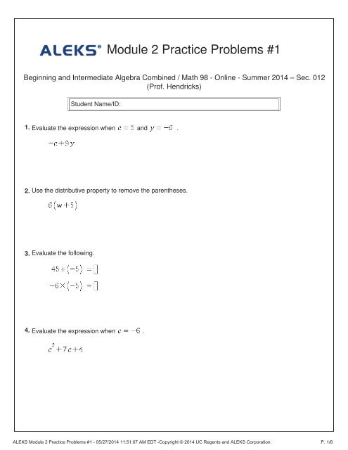 Intermediate Algebra Problems