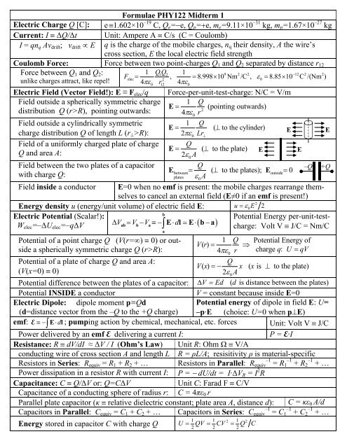 Physics Formula Sheet Igcse