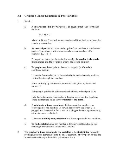 3 2 Graphing Linear Equations In Two Variables