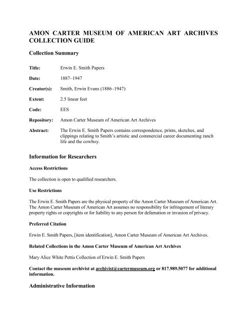 Erwin E. Smith Papers - Amon Carter Museum