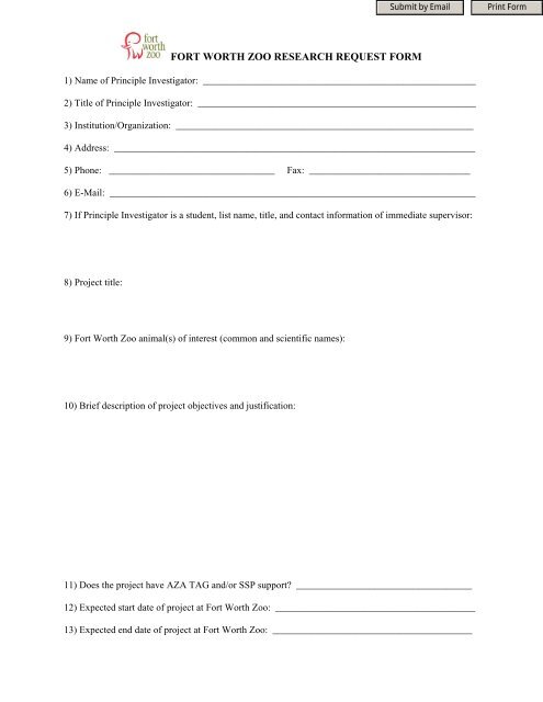 Fort Worth Zoo Research Request Form