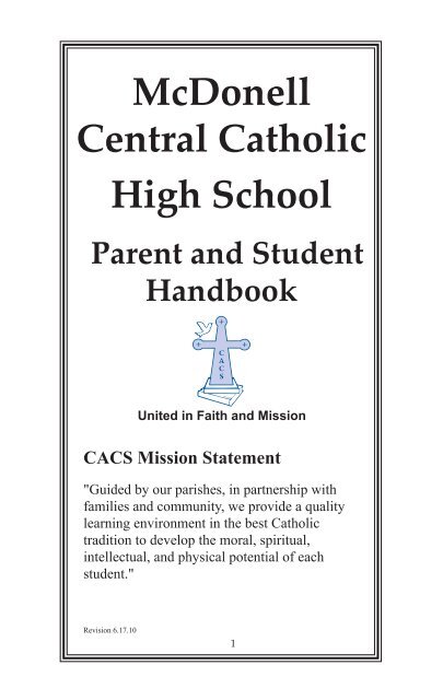 McDonell handbook - McDonell Area Catholic Schools