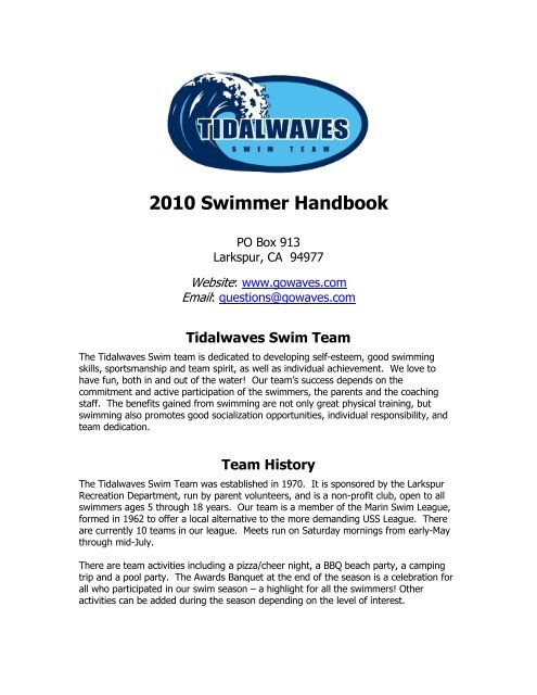 2010 Swimmer Handbook - Tidalwaves Swim Team