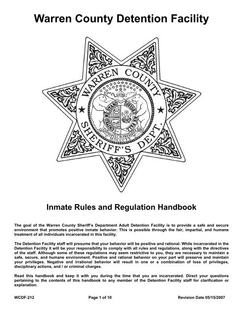 Inmate Rules & Regulation Handbook. - Warren County Sheriff's ...