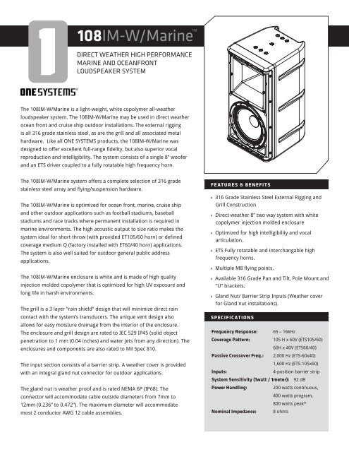 108IM-W/Marine Data Sheet - One Systems