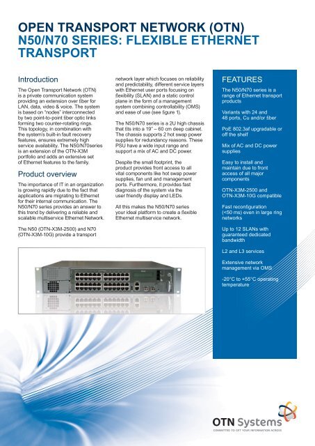 OPEN TRANSPORT NETWORK (OTN) N50/N70 SERIES - IC Systems