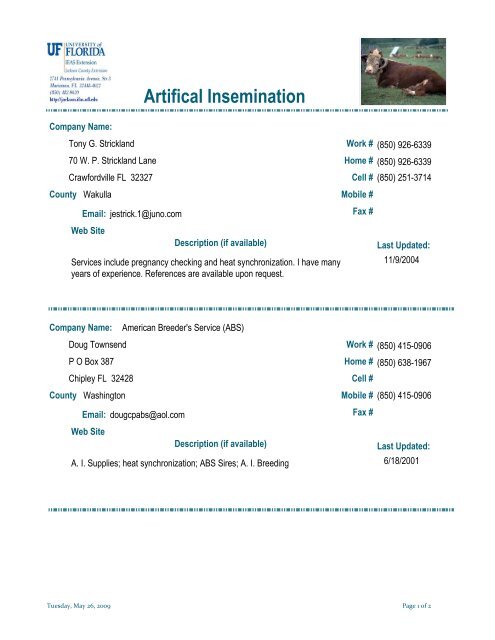 Artificial Insemination - Jackson County Florida Extension Service