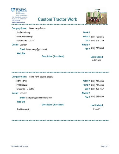 Custom Tractor Work - Jackson County Florida Extension Service