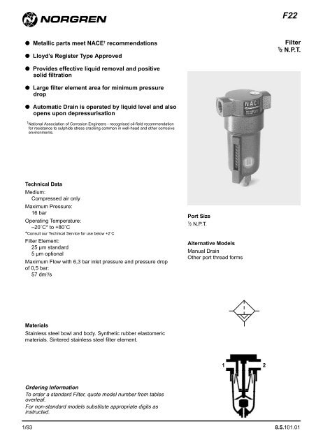 Filter 1â „2 N.P.T. - Standard Pneumatic - NORGREN
