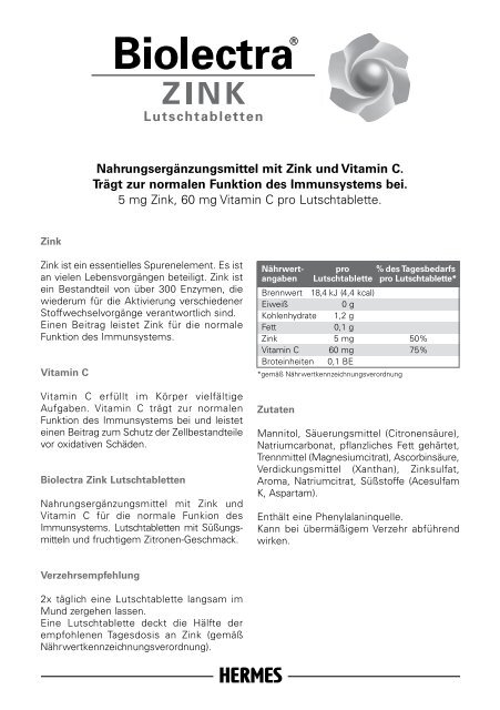 Nahrungsergänzungsmittel mit Zink und Vitamin C ... - Biolectra Immun